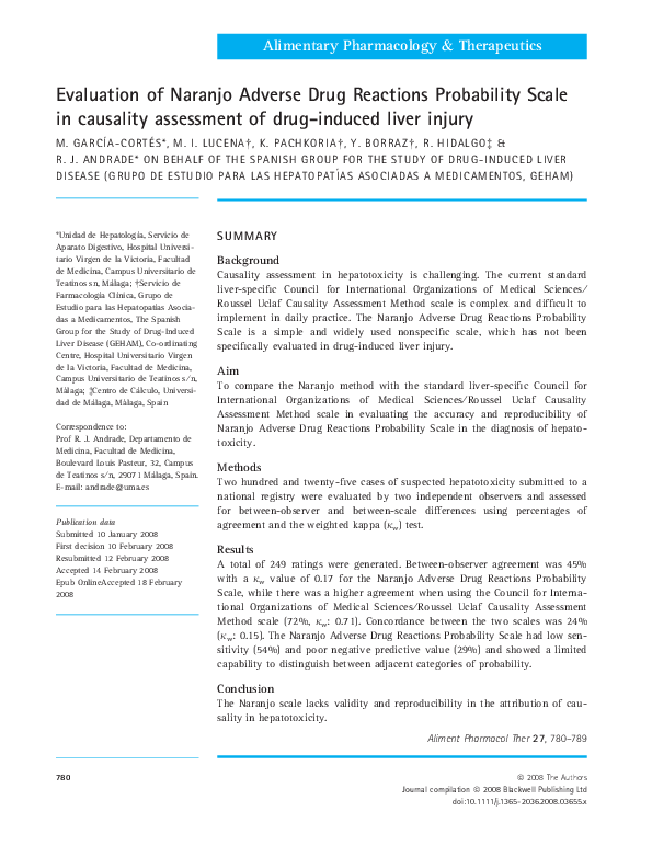 (PDF) Evaluation of Naranjo Adverse Drug Reactions Probability Scale in ...