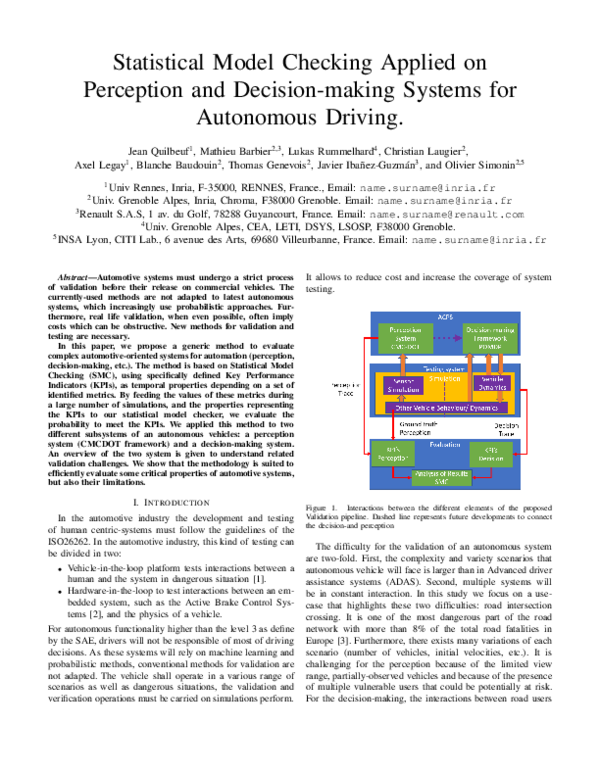 (PDF) Statistical Model Checking Applied on Perception and Decision-making Systems for ...