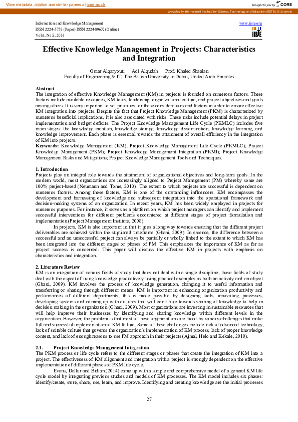 (PDF) Effective Knowledge Management in Projects: Characteristics and ...
