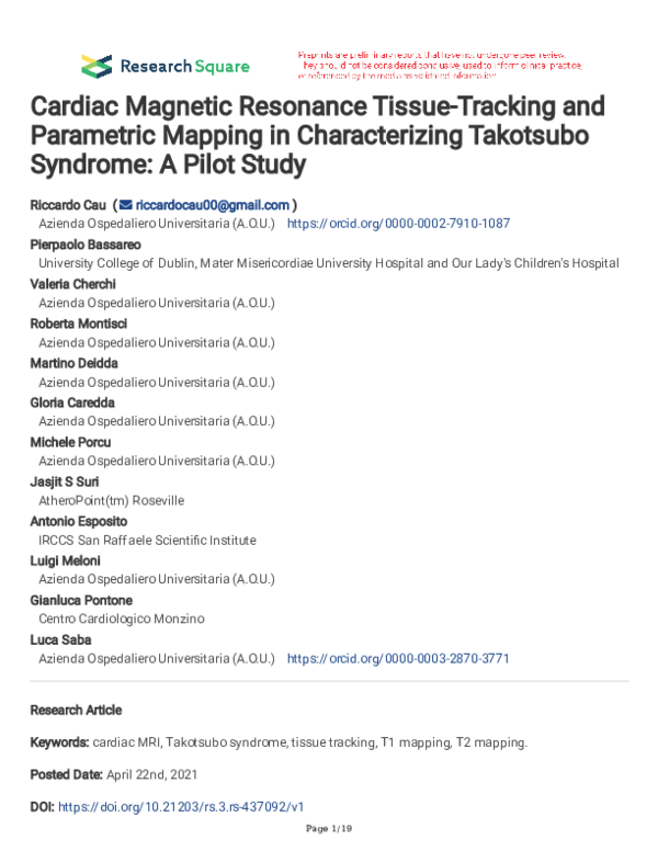 (PDF) Cardiac Magnetic Resonance Tissue-Tracking and Parametric Mapping ...
