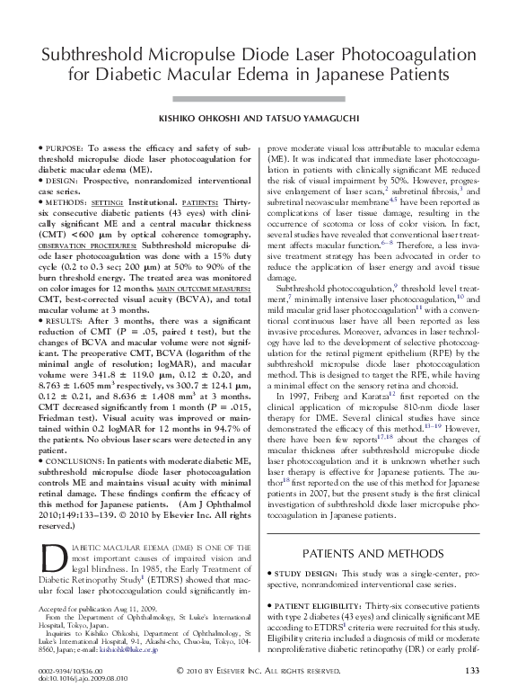 (PDF) Subthreshold Micropulse Diode Laser Photocoagulation for Diabetic ...