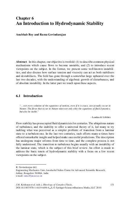 (PDF) An Introduction to Hydrodynamic Stability