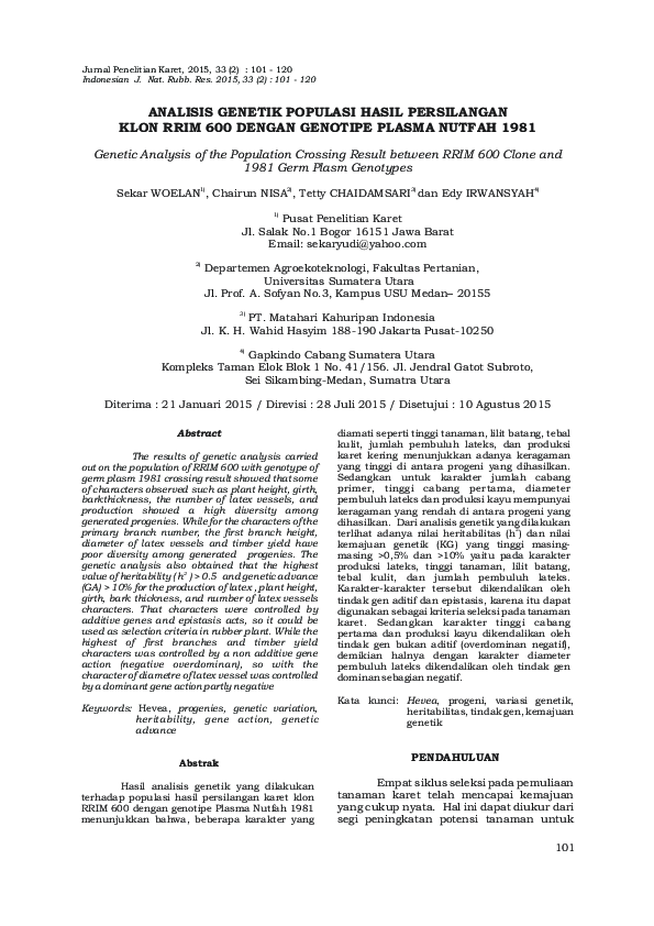 (PDF) Analisis Genetik Populasi Hasil Persilangan Klon Rrim 600 Dengan ...