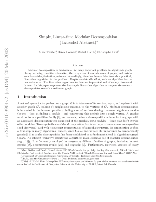 (PDF) Simple, Linear-time Modular Decomposition (Extended Abstract)