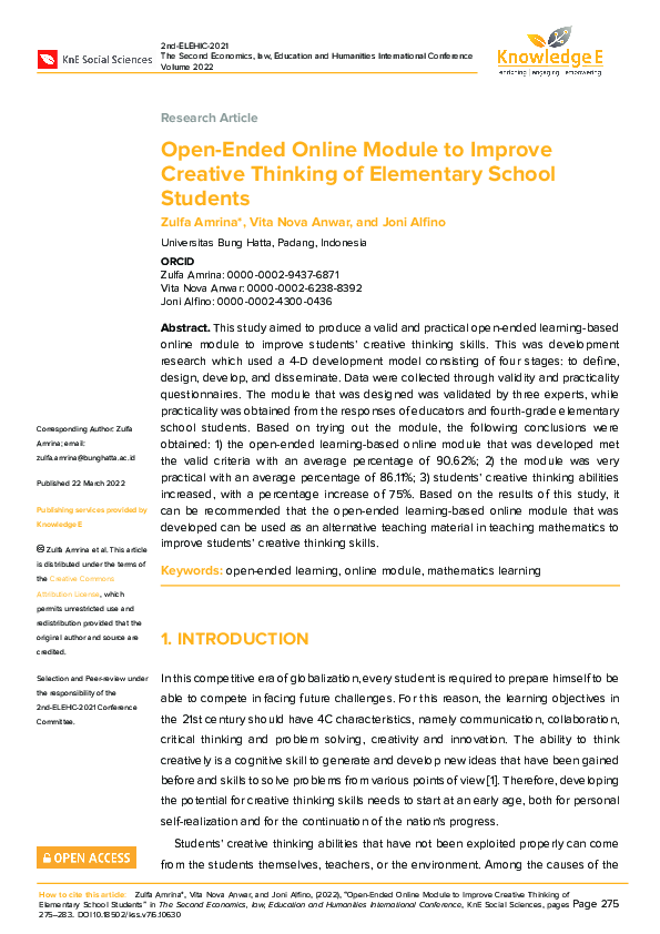 (PDF) Open-Ended Online Module to Improve Creative Thinking of ...
