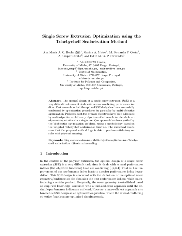 (PDF) Single Screw Extrusion Optimization Using the Tchebycheff Scalarization Method