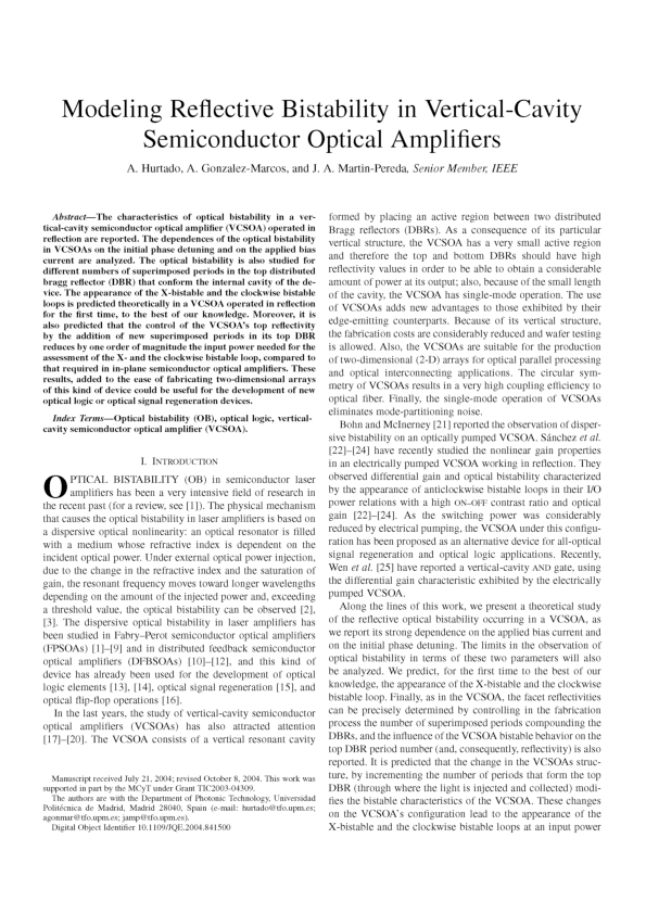 (PDF) Modeling reflective bistability in vertical-cavity semiconductor optical amplifiers