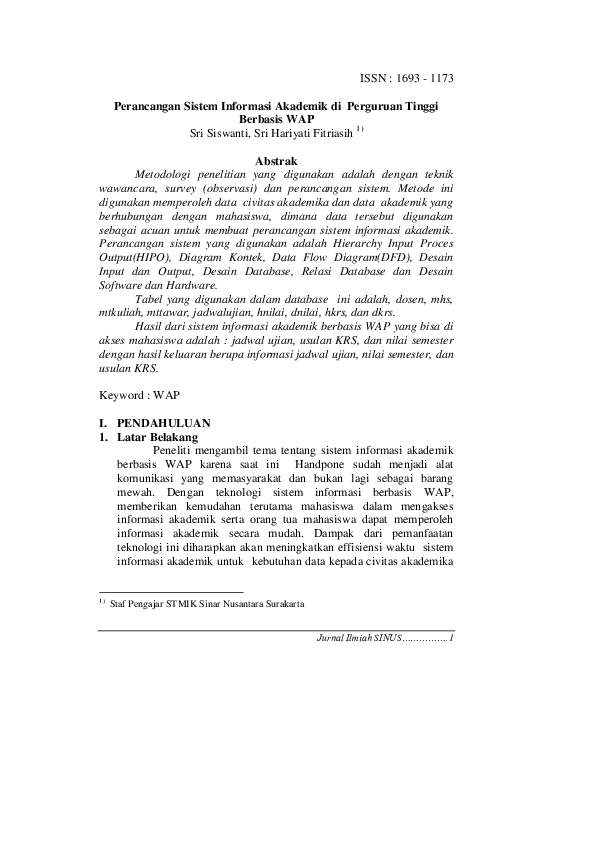 (PDF) Perancangan Sistem Informasi Akademik di Perguruan Tinggi Berbasis WAP