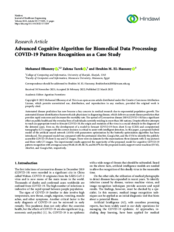 (PDF) Advanced Cognitive Algorithm for Biomedical Data Processing: COVID-19 Pattern Recognition ...