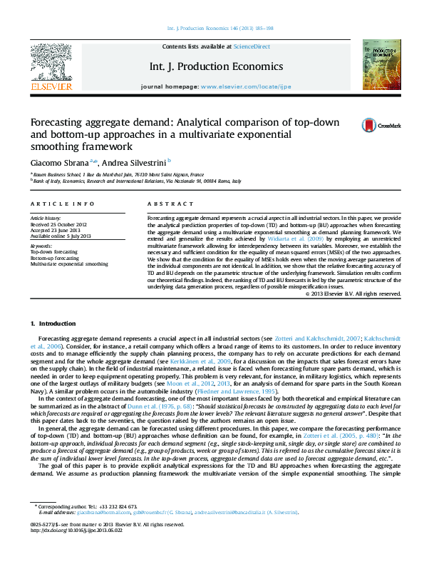 (PDF) Forecasting aggregate demand: Analytical comparison of top-down and bottom-up approaches ...