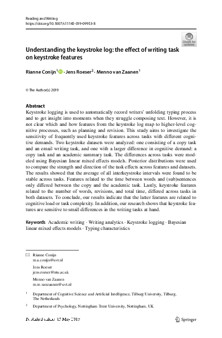 Pdf Understanding The Keystroke Log The Effect Of Writing Task On Keystroke Features