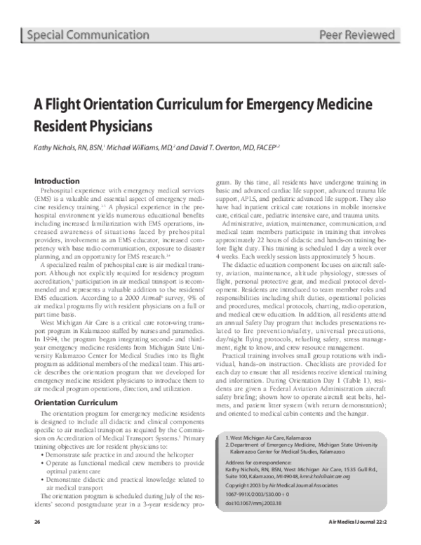 (PDF) A flight orientation curriculum for emergency medicine resident ...