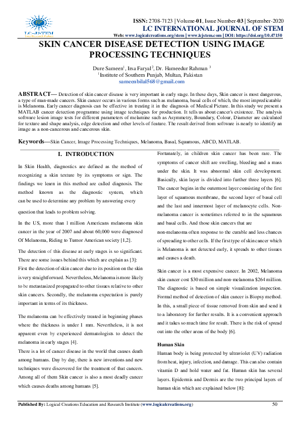 (PDF) Image Processing Techniques for Skin Cancer Detection