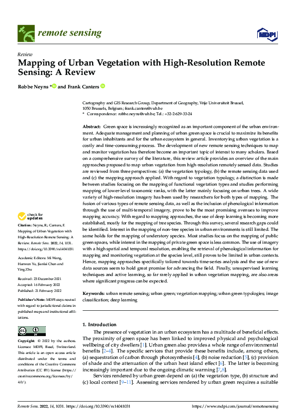 (PDF) Mapping of Urban Vegetation with High-Resolution Remote Sensing ...