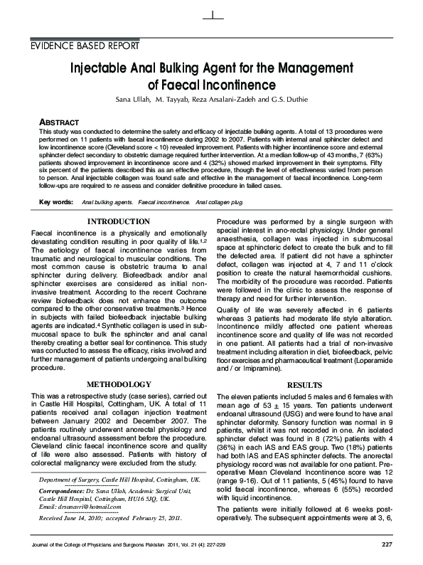 (PDF) Injectable anal bulking agent for the management of faecal ...