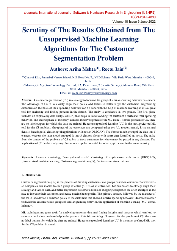 (PDF) Scrutiny of The Results Obtained from The Unsupervised Machine ...