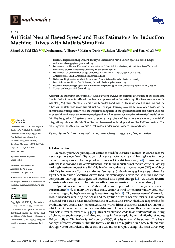 (PDF) Artificial Neural Based Speed and Flux Estimators for Induction Machine Drives with Matlab ...