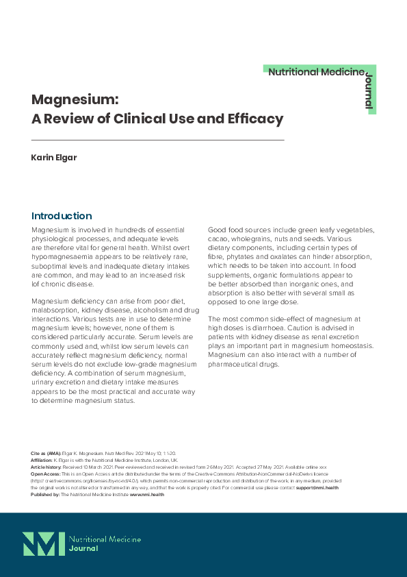(PDF) Magnesium: A Review of Clinical Use and Efficacy