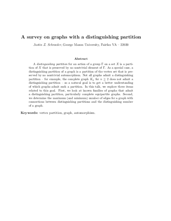 (PDF) A survey on graphs with a distinguishing partition