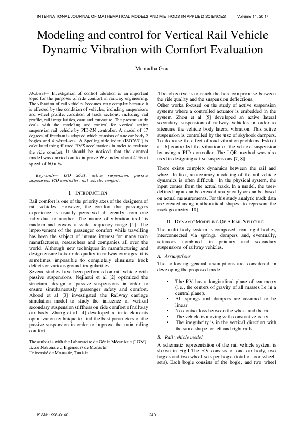 (PDF) Modeling and Control for Lateral Rail Vehicle Dynamic Vibration with Comfort Evaluation