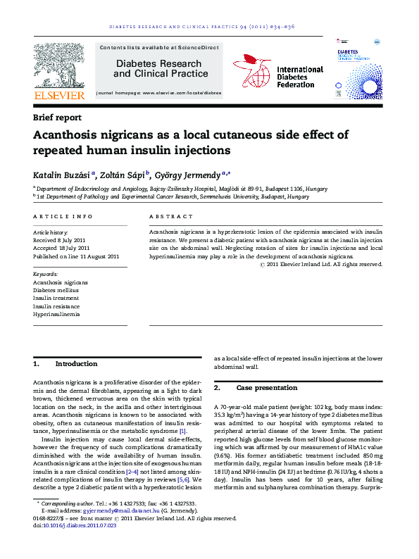 (PDF) Acanthosis nigricans as a local cutaneous side effect of repeated ...