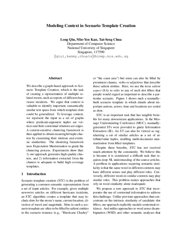 (PDF) Modeling Context in Scenario Template Creation