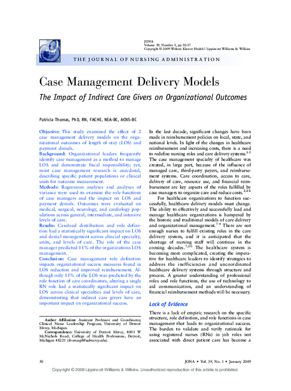 (PDF) Case Management Delivery Models