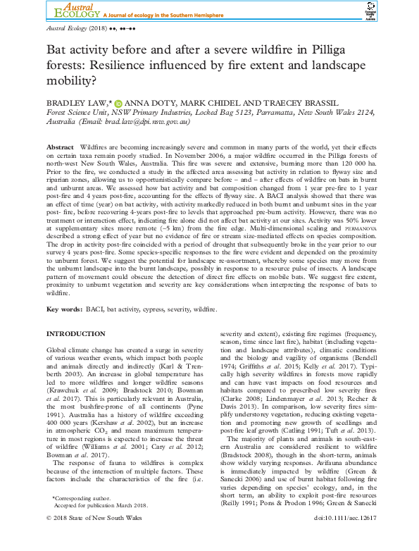 (PDF) Bat activity before and after a severe wildfire in Pilliga ...