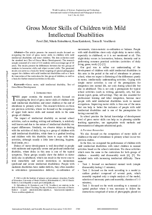 (PDF) Gross Motor Skills of Children with Mild Intellectual Disabilities
