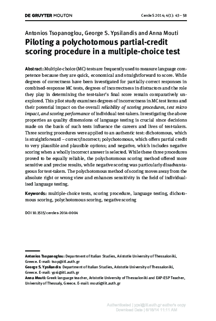 (PDF) Piloting a polychotomous partial-credit scoring procedure in a ...