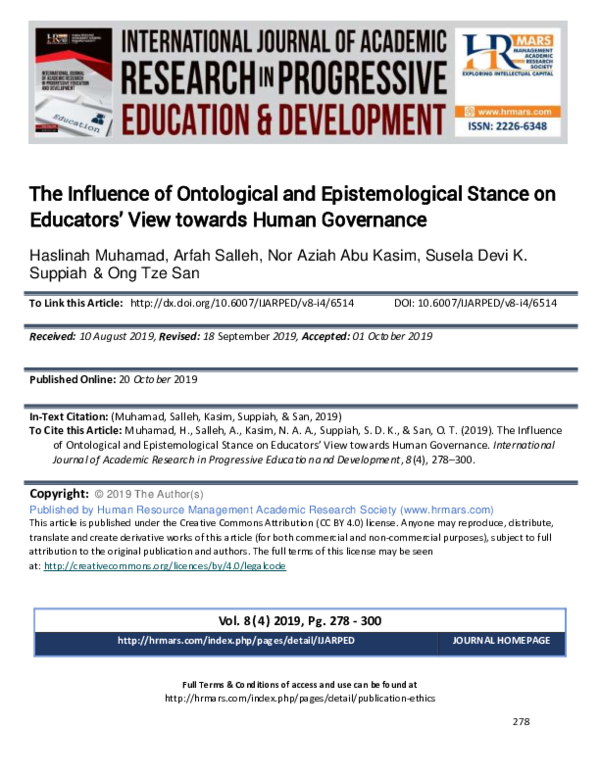 (PDF) The Influence of Ontological and Epistemological Stance on ...