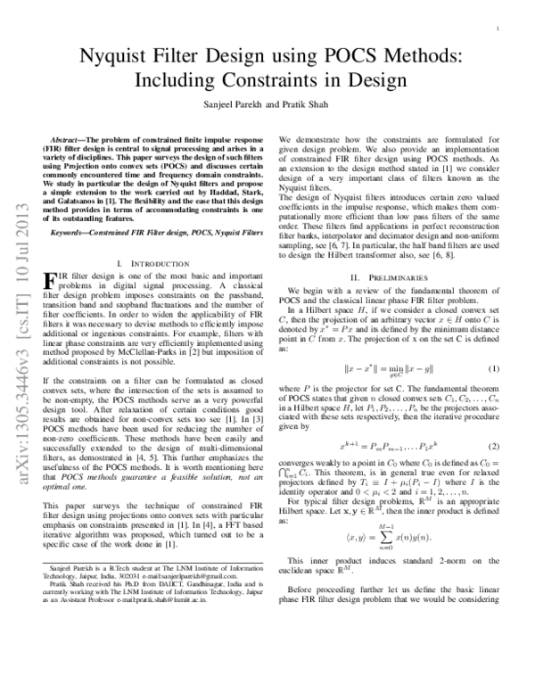 (PDF) Nyquist filter design using POCS methods: Including constraints in design