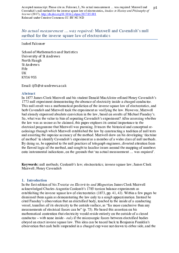 (PDF) No actual measurement … was required: Maxwell and Cavendish's ...