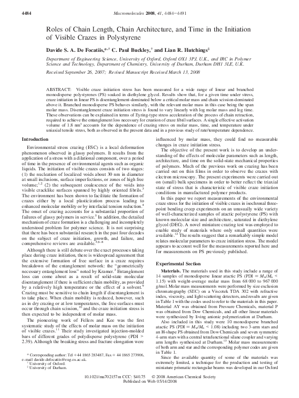(PDF) Roles of Chain Length, Chain Architecture, and Time in the ...
