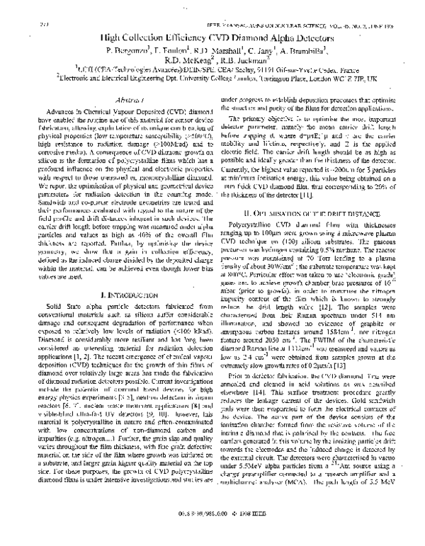 (PDF) High collection efficiency CVD diamond alpha detectors