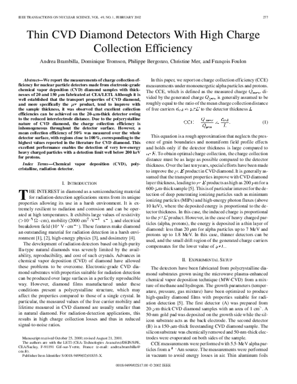 (PDF) Thin CVD diamond detectors with high charge collection efficiency