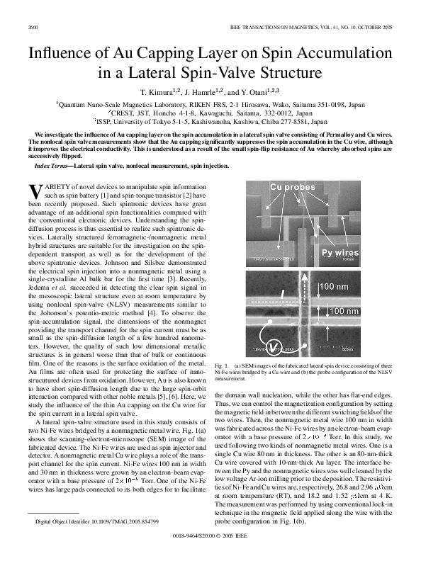 (PDF) Influence of Au capping Layer on spin accumulation in a lateral ...