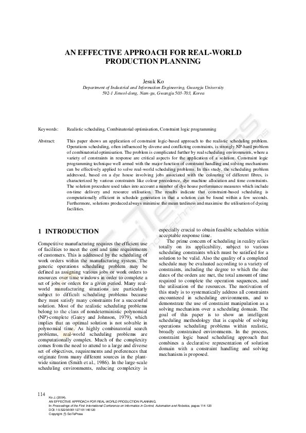 (PDF) An Effective Approach for Real-World Production Planning