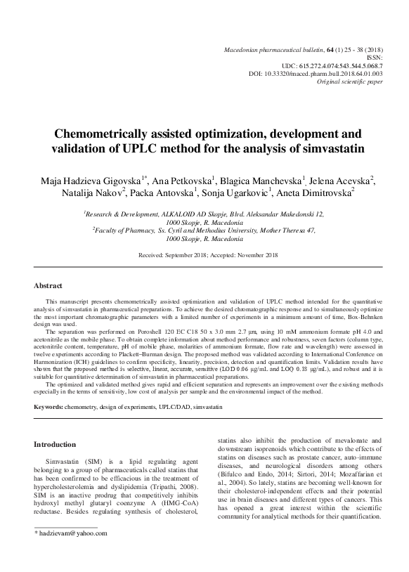 (PDF) Chemometrically assisted optimization, development and validation of UPLC method for the ...
