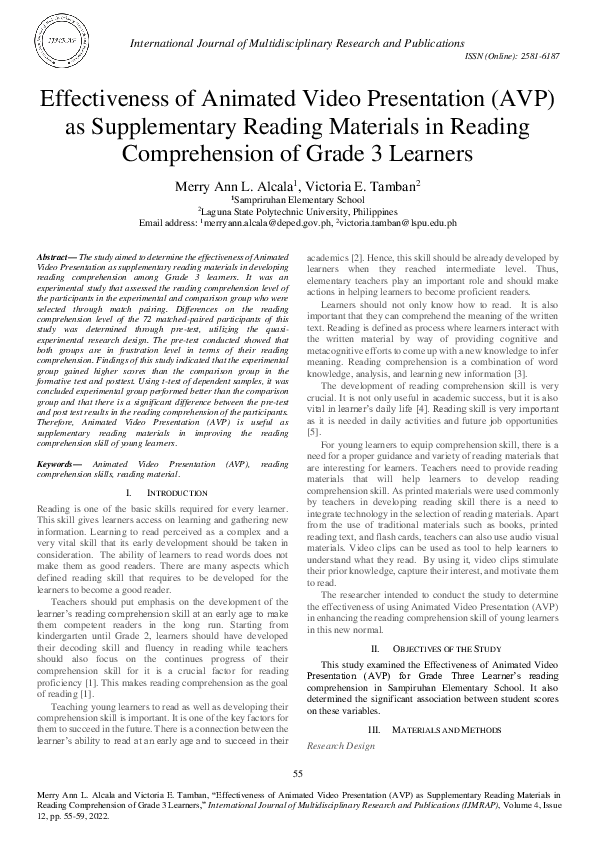 (PDF) Effectiveness of Animated Video Presentation (AVP) as ...