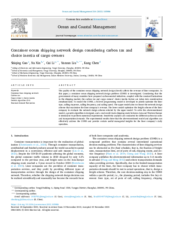 Container ocean shipping network design considering carbon tax and ...
