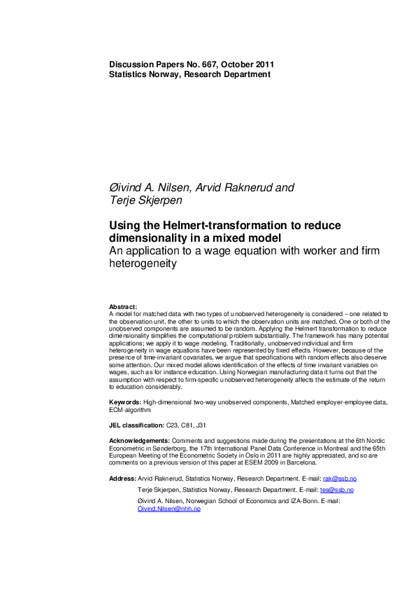 (PDF) Using the Helmert-Transformation to Reduce Dimensionality in a ...