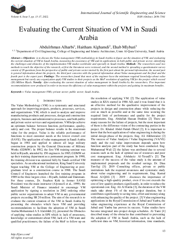(PDF) Evaluating the Current Situation of VM in Saudi Arabia