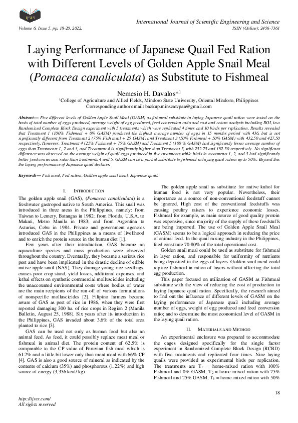 (PDF) Laying Performance of Japanese Quail Fed Ration with Different ...