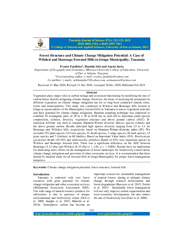 (PDF) Forest Structure and Climate Change Mitigation Potential: A Case ...