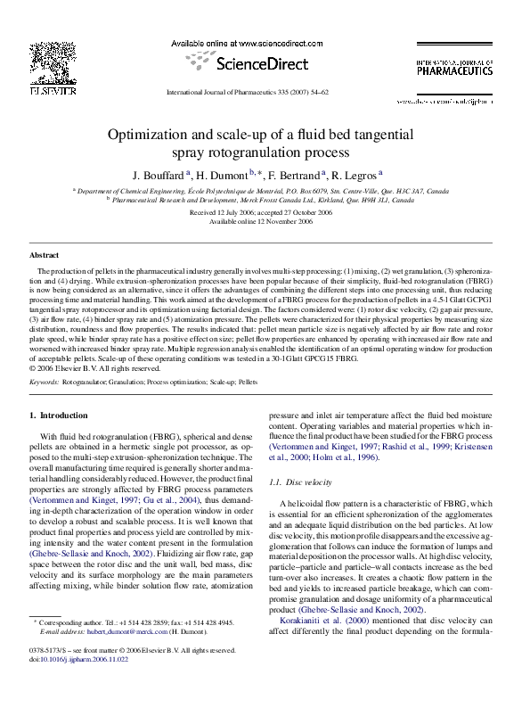 (PDF) Optimization and scale-up of a fluid bed tangential spray ...