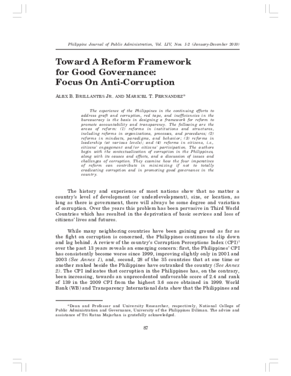 (PDF) Toward A Reform Framework for Good Governance: Focus On Anti ...