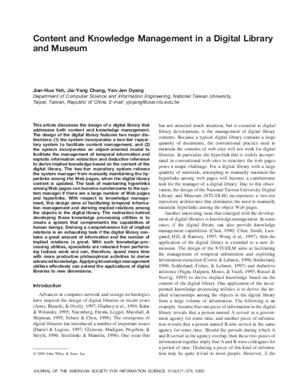 (PDF) Content and knowledge management in a digital library and museum