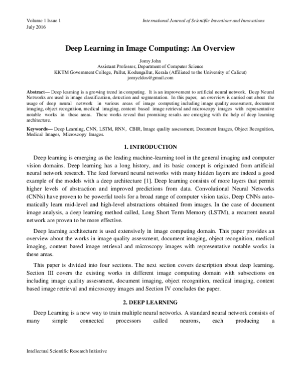 (PDF) Deep Learning in Image Computing: An Overview