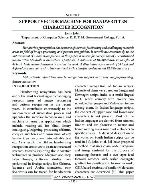 (PDF) Support Vector Machine for Handwritten Character Recognition
